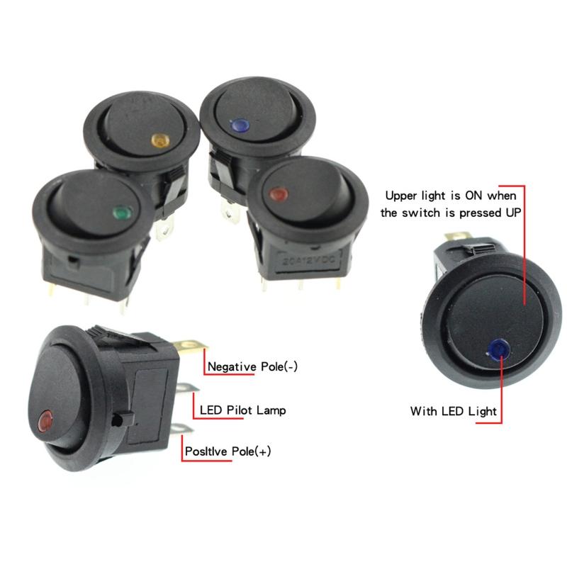 20Pcs 12V DC Waterproof Round Rocker Switch Dot Dash Car Van Boat LED ...