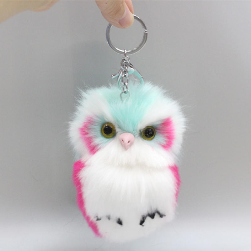 Buy Cute Fluffy Owl Pendant Keychain Doll Women Key Ring Faux Bunny Key ...