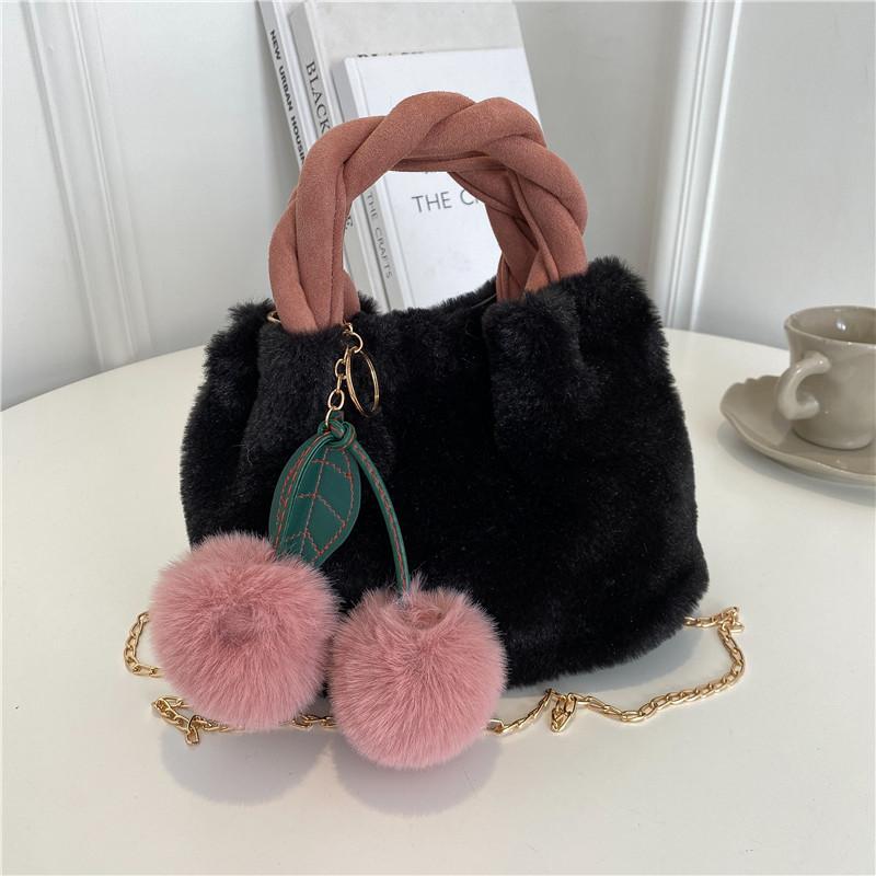Buy Plush Bag Female Tide Cherry Hair Ball Chain Bag Messenger Bag ...