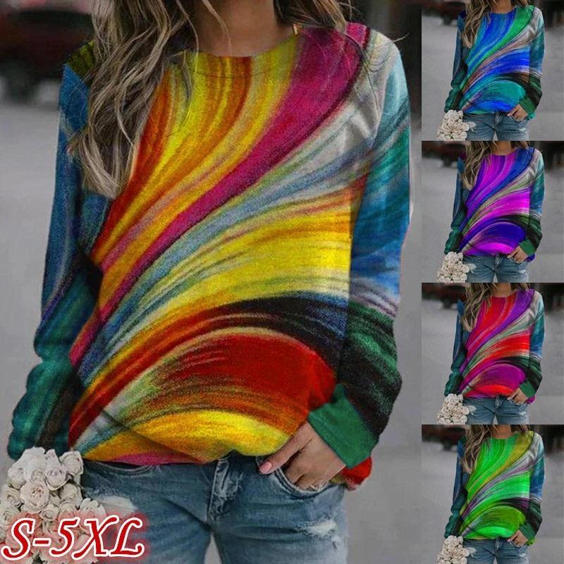 Buy New Autumn and Winter Fashion Loose Color Printing T-shirt Pullover ...