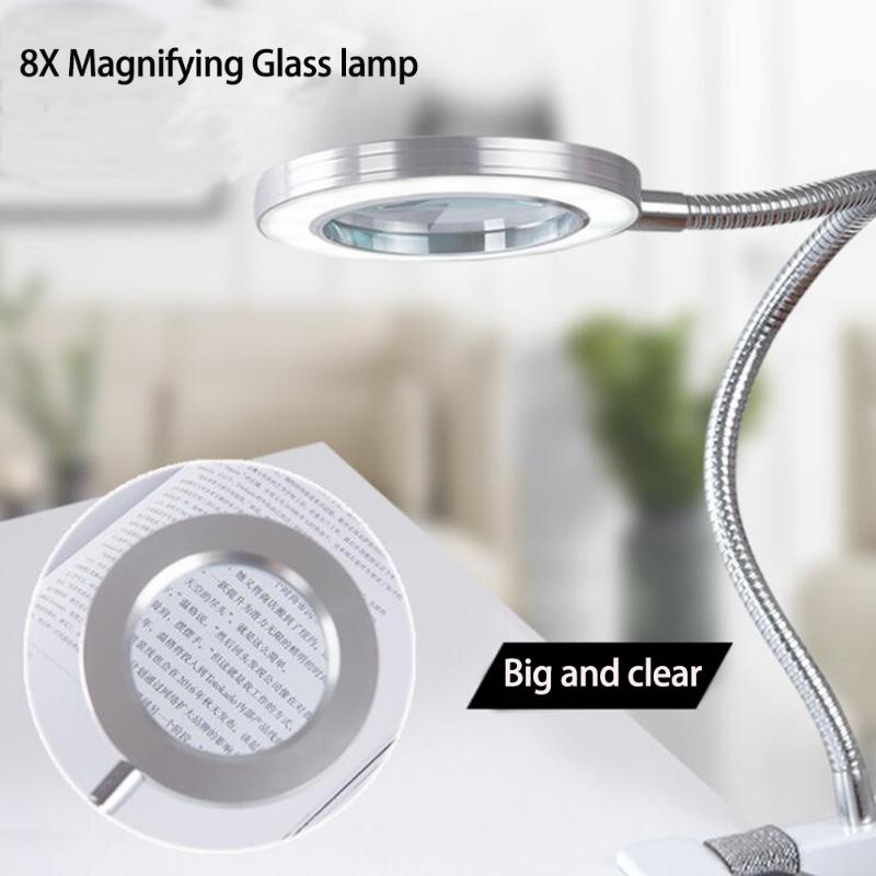 Buy 8X Illuminated Magnifier Flexible Rotation Desktop Magnifying Glass ...