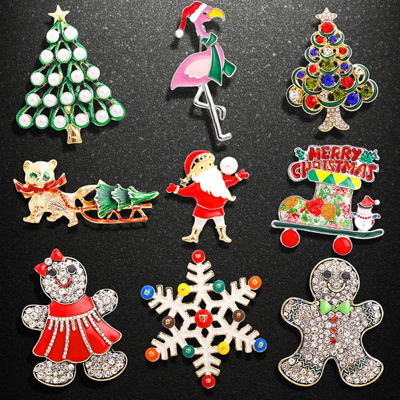 Year Santa Flamingo Christmas Tree Snowman Brooch Pins Snowflake ...