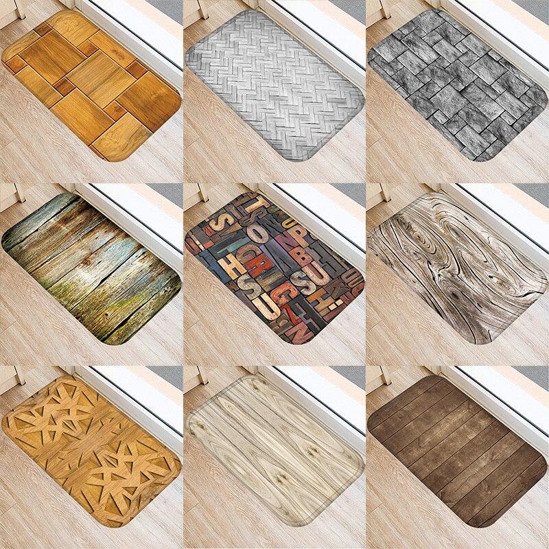 1Pcs Wood Stone Pattern 40*60cm Kitchen Entrance Door Mat Coral Velvet ...
