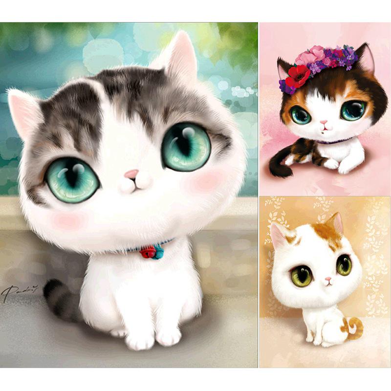 Buy Cartoon Cat 5D Diamond Painting DIY Full Round Diamond Pasting Area ...
