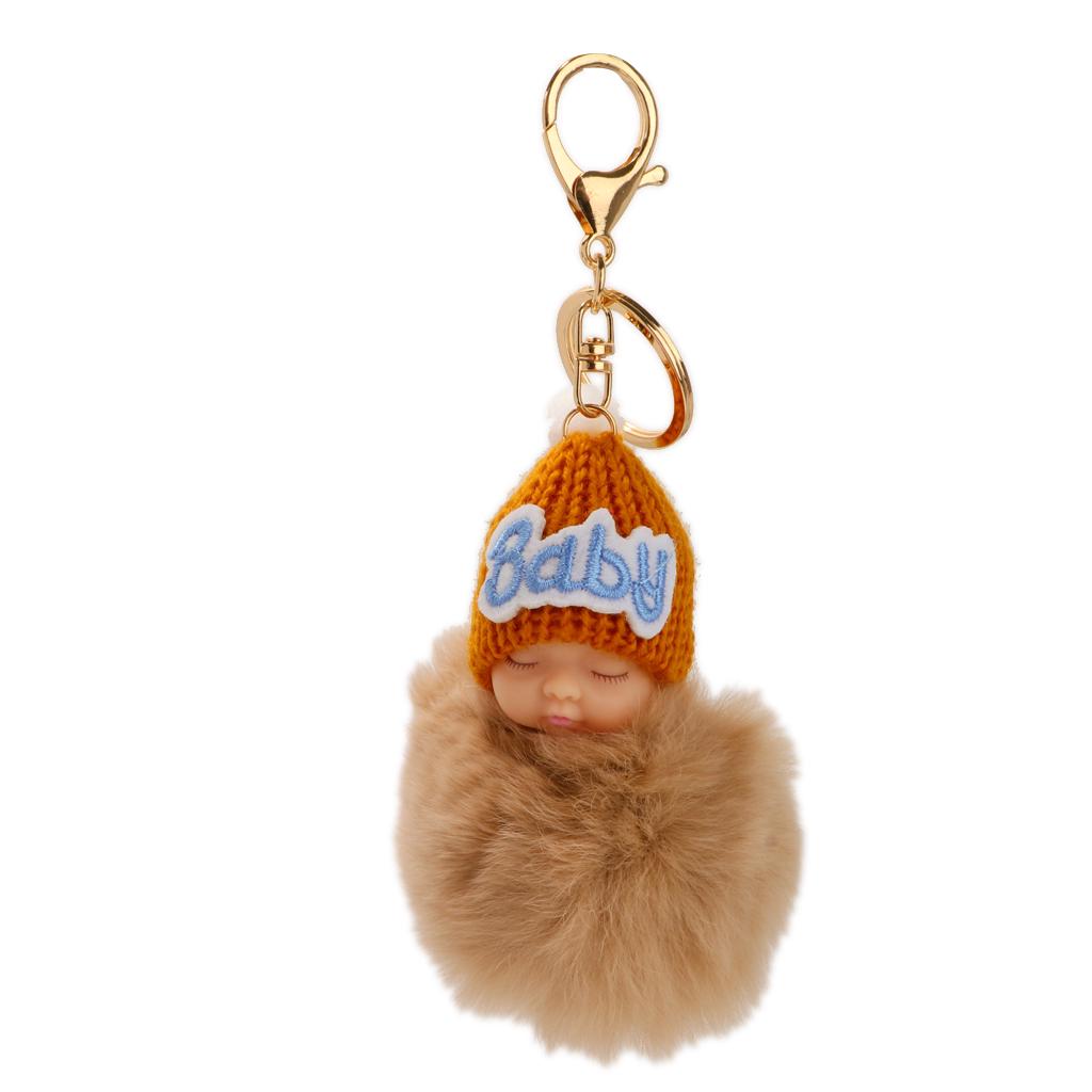 Buy Cute Sleeping Baby Key Chains Doll Faux Fur Bag Decor Keyring Red ...