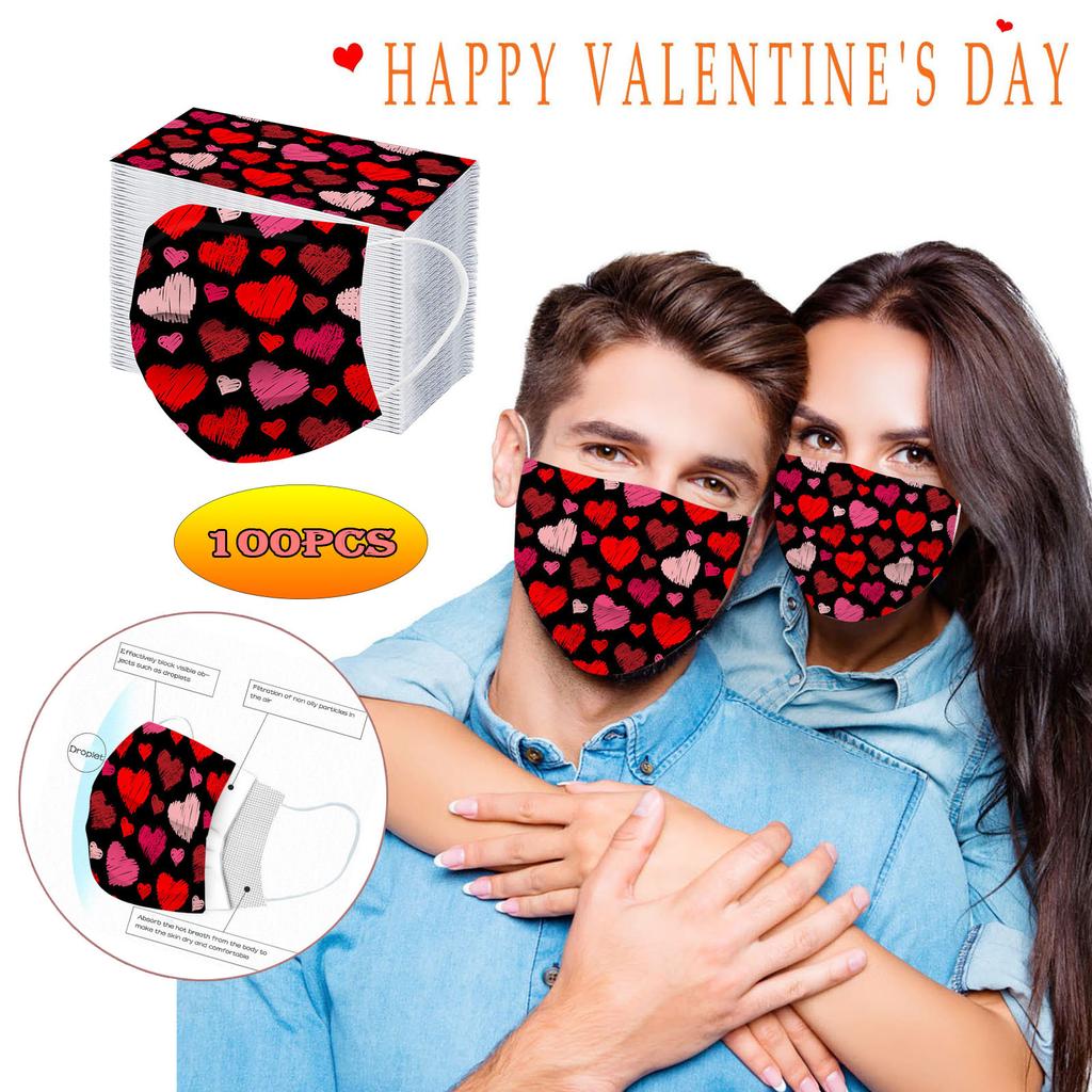 Buy Adult Valentine's Day Print Mask Disposable Face Mask 3Ply Ear Loop ...