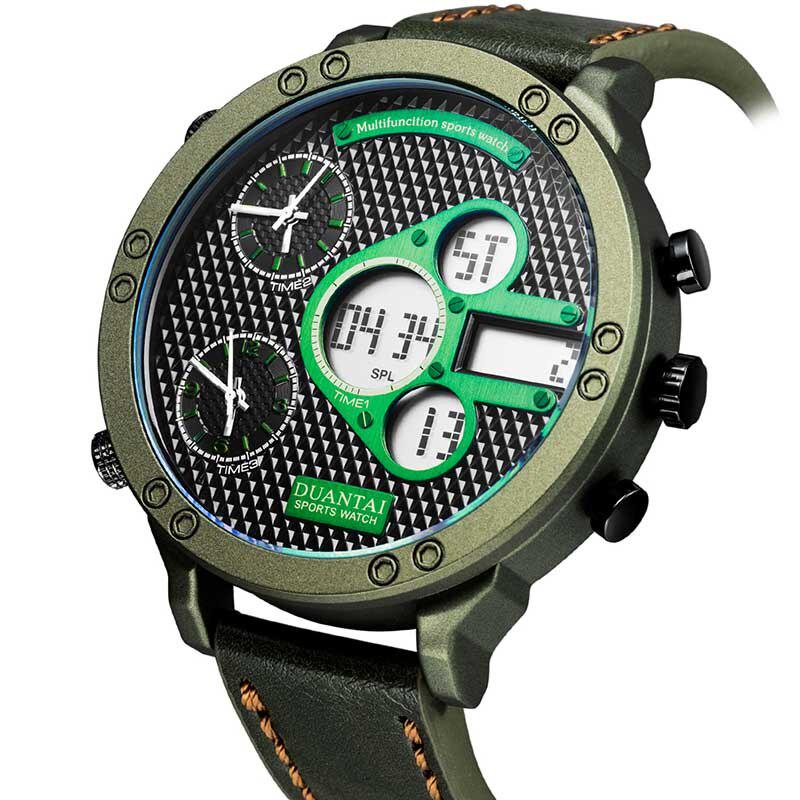 Buy Dual Movt Men's Leather Quarz Analog Digital LED Sport Wrist Watch ...