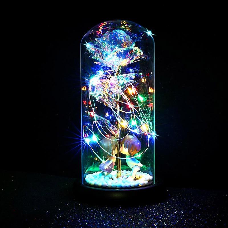 Buy Artificial Eternal Rose LED Light Beauty The Beast In Glass Cover ...
