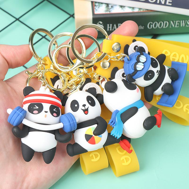 Buy Cartoon Panda Keychain Sports Weightlifting Skating Panda Keyring ...