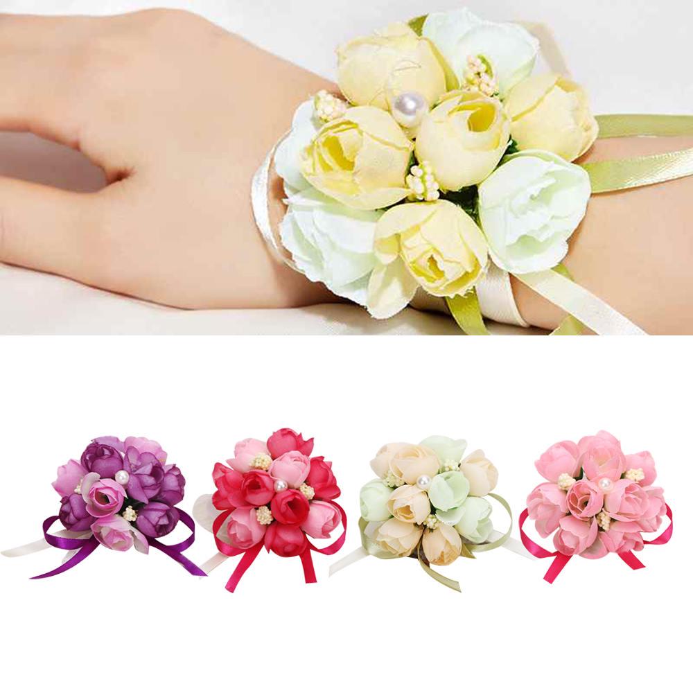 10 Pcs Wedding Wrist Corsage Bridesmaid Party Prom Hand Flowers ...