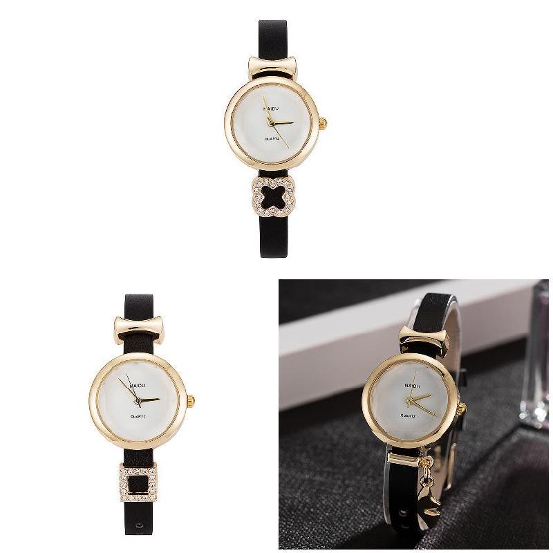 Buy Small Leather Watch Round Wrist Soft Dial PU Women Strap Perforated ...