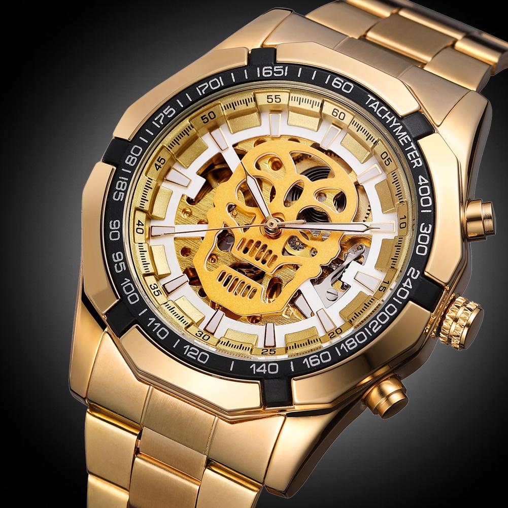 Buy Mens Gold Color Skeleton Analog Mechanical Automatic Watch Self ...