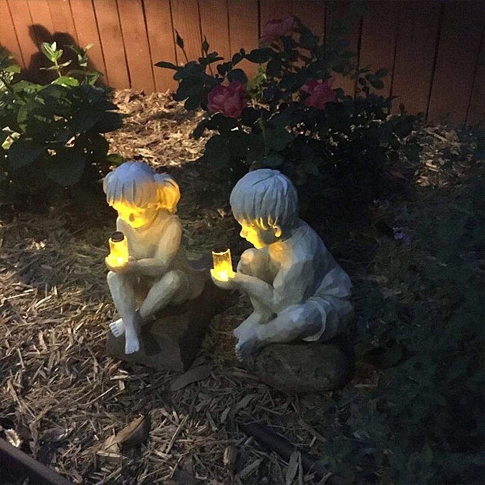 Buy Ornament Boy & Girl Statues Solar Children Statues Garden Decoration Kids Figurines Art ...