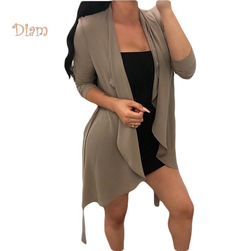 VANA WOMEN's WEAR Solid Color Open Front Long Sleeve Coat Outwear ...
