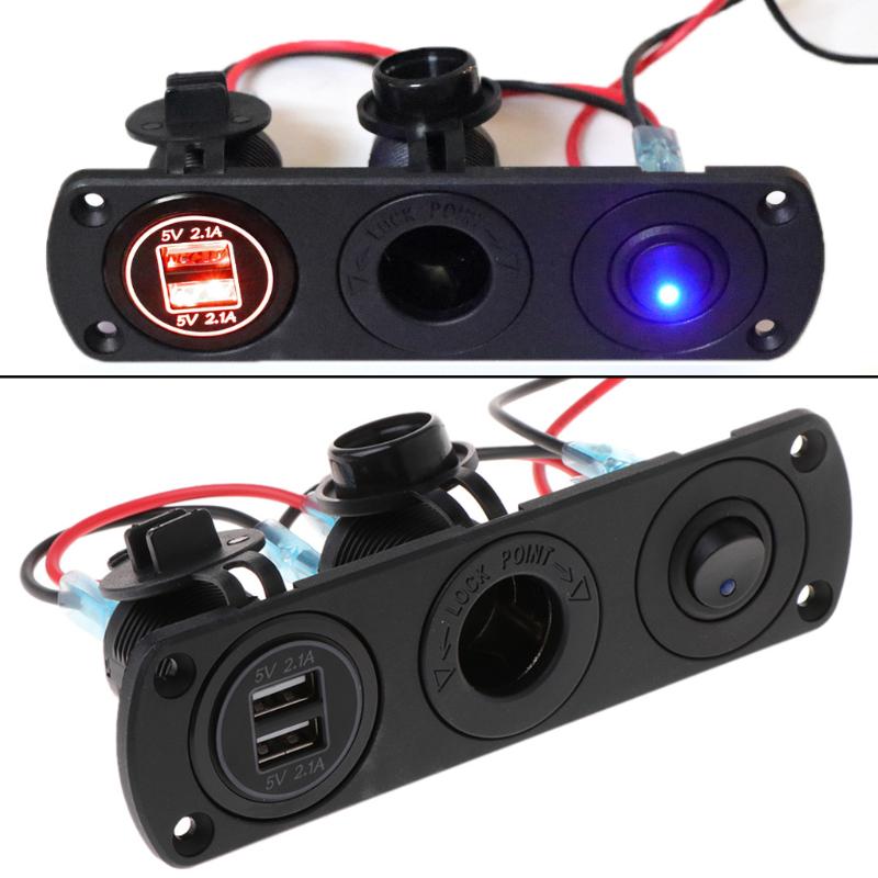 Buy Dual 12V USB Charger 2.1A Power Outlet ON/OFF Switch Panel for Car ...