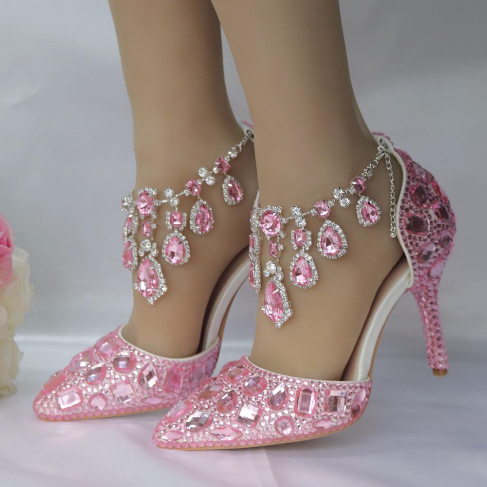 Crystal Queen Women Blue Rhinestone Crystal Wedding Shoes Graduation ...