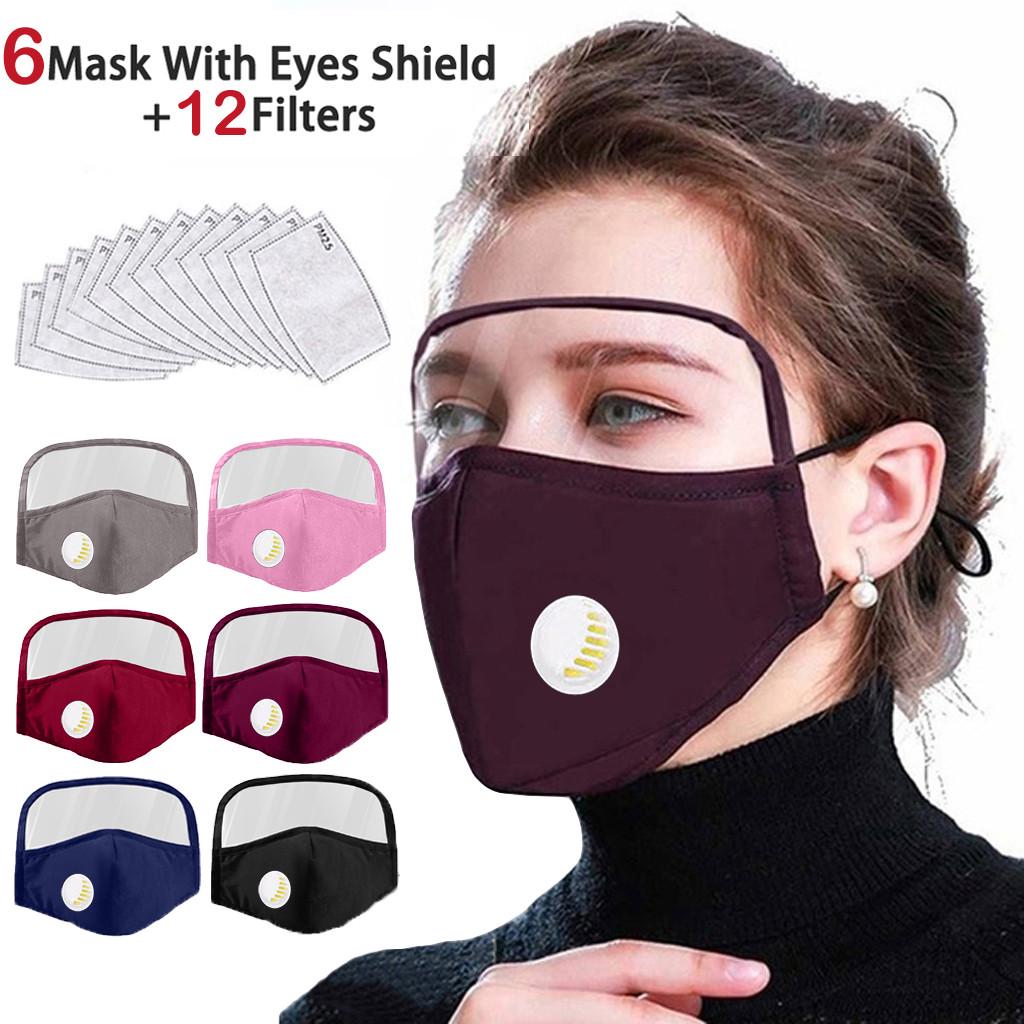 Buy Sawei 6 Masks + 12 Filters Cotton Outdoor Breathing Valve Face Mask ...