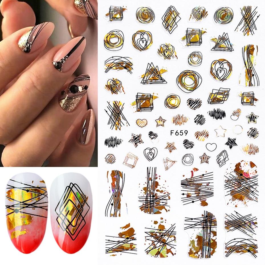 Buy 3D Stickers for Nails Design Laser Simple Lines Leaves Geometry ...