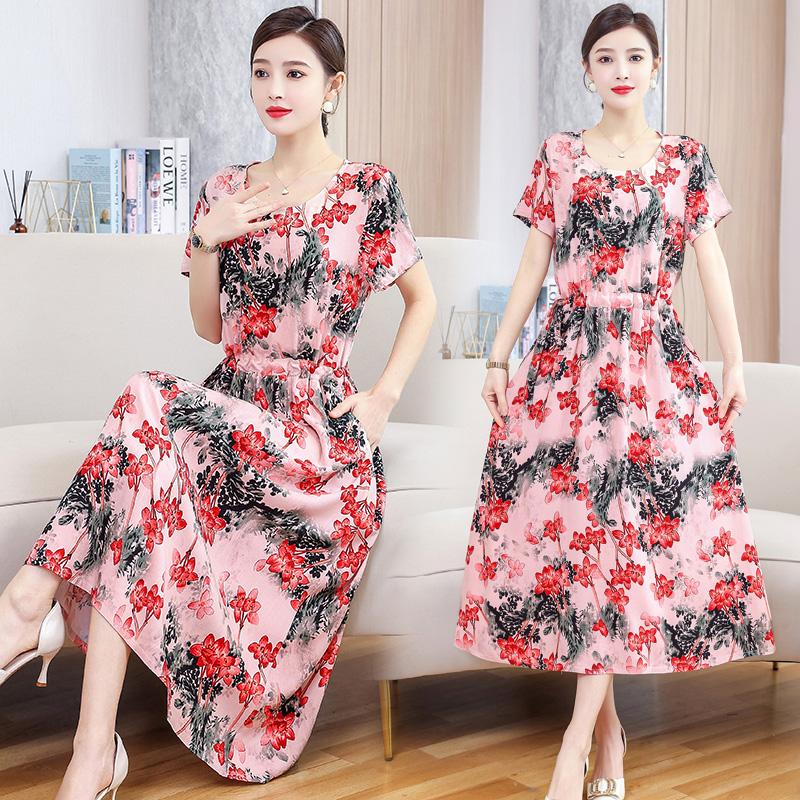 الصيف عارضة زائد حجم القطن الكتان فساتين طويلة للنساء نحيف قصير الأكمام الصيف فستان الشمس ...