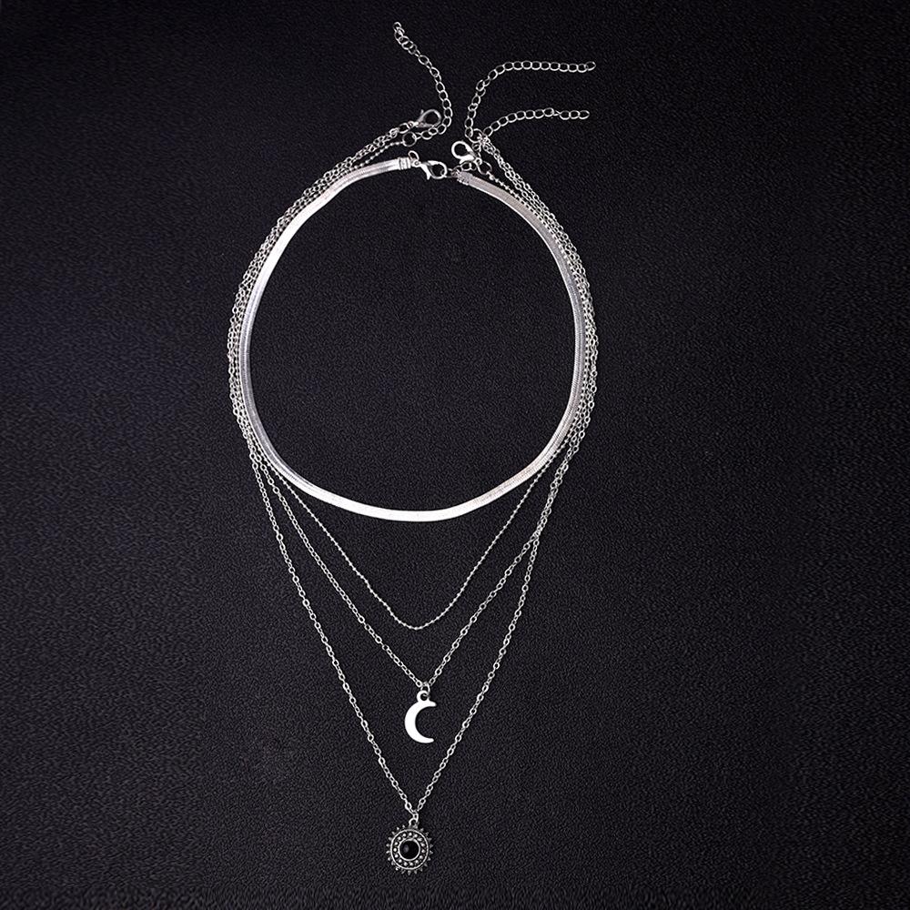 Exaggerated Multi Layer Necklace Neckchain Round Moon Pendant For Women ...