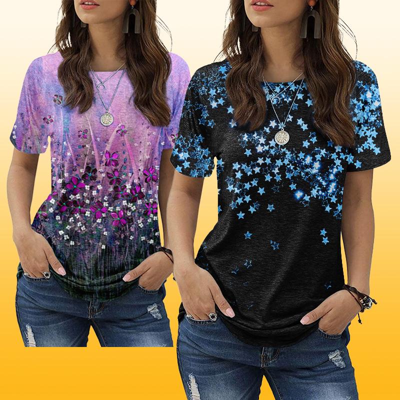 Summer Women's Fashion O Neck T-Shirt Floral Soft Print Tops Plus Size XS-6XL günstig kaufen ...