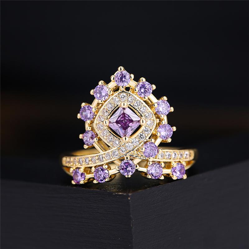 Luxury Gold Color Crown Rings for Women Princess Purple Red Stone ...