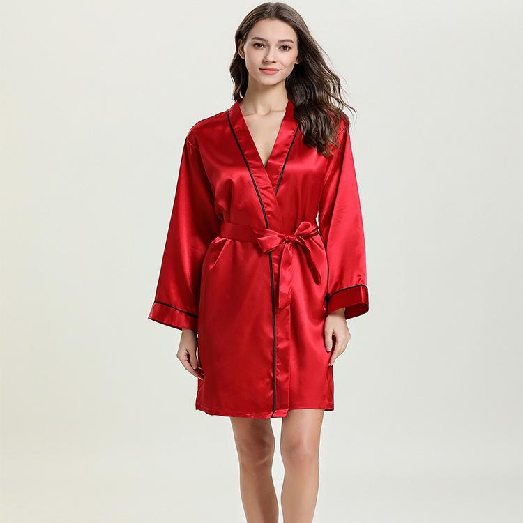 Buy Woman Imitate Real Silk Robe V Lead Sexy With Belt Slim Bathrobe at ...