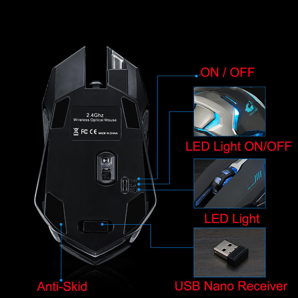 Buy Rechargeable X7 Gaming Mouse Wireless Silent LED Backlit USB ...