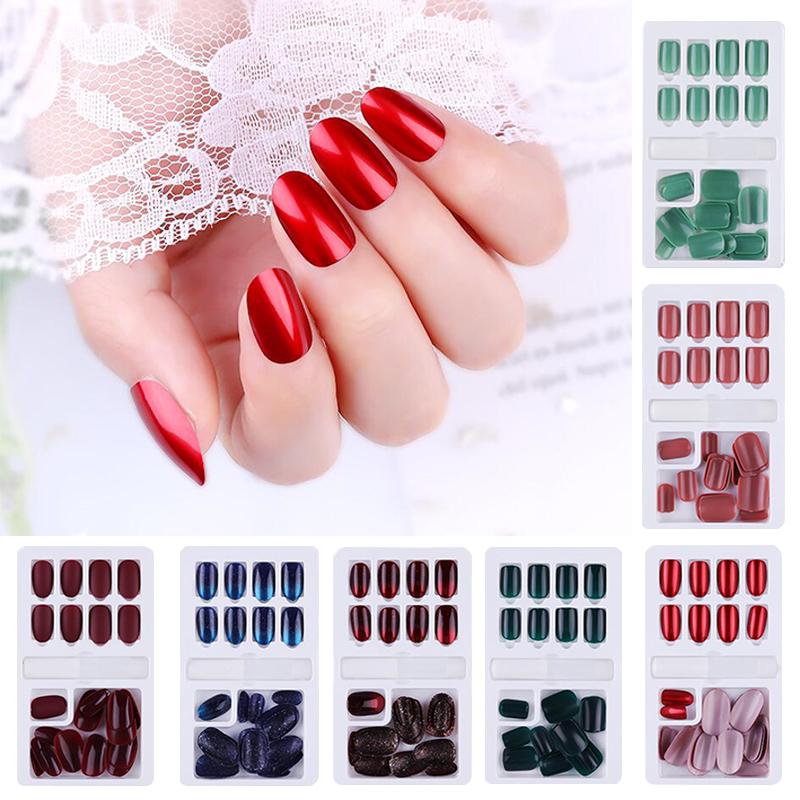 Buy 24Pcs / Set Fashion False Nails Nail Art Tips Fake Nails Full Cover ...