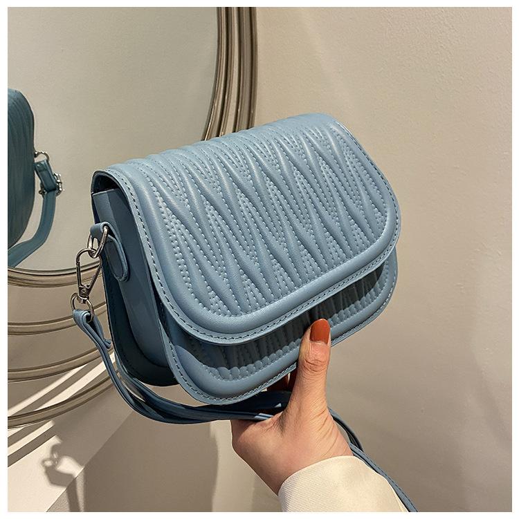 Buy Embroidered line pleated one-shoulder small square bag 2022 spring ...