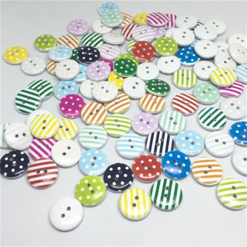 Buy 100PCS/PACK Mixed Color Grid Polka Dot Buttons Children's Wooden ...