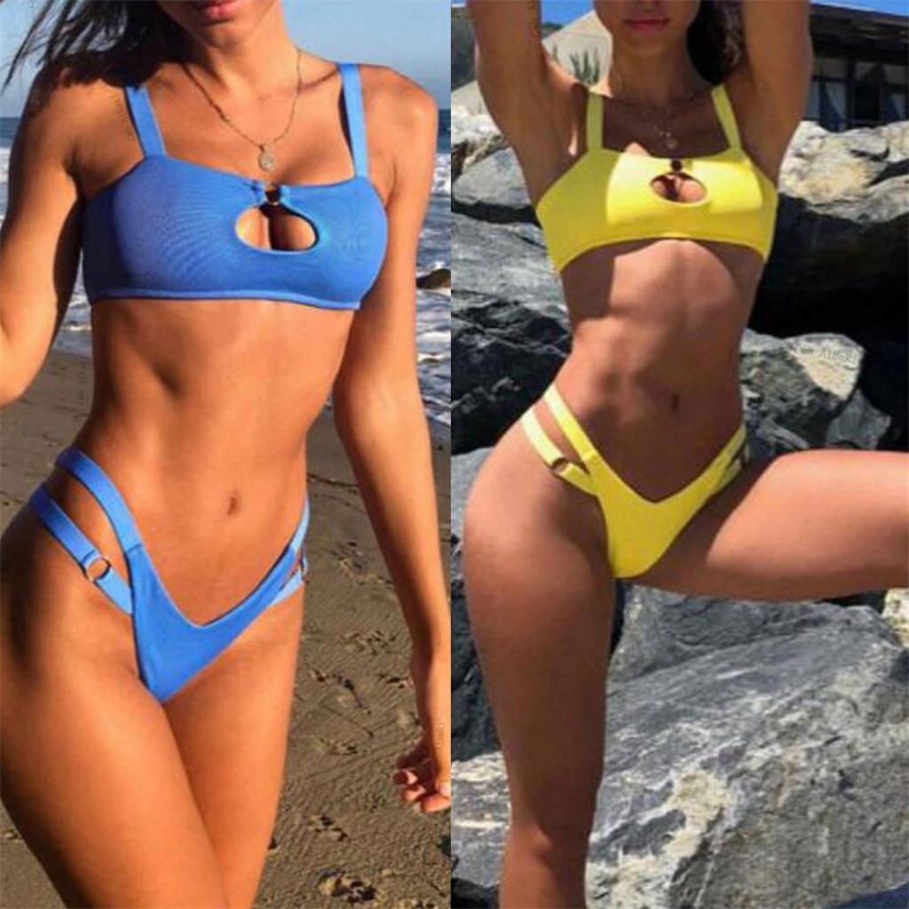 Buy Women Sport Swimwear Sexy Solid Push Up Padded Bra Beach Halter