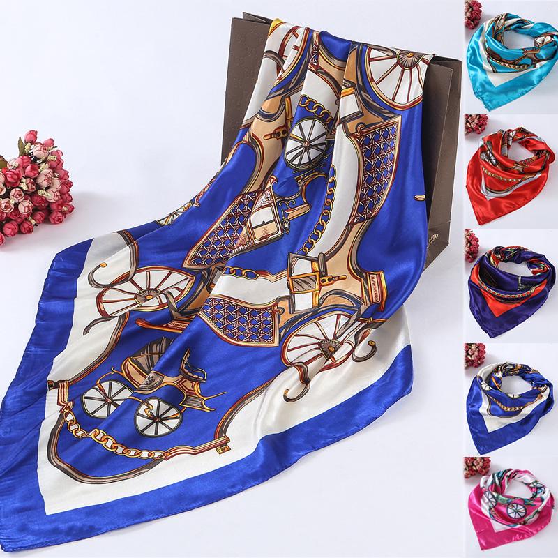 Women Elegant Vintage Printed Square Satin Scarf Scarves Shawl 90*90cm ...
