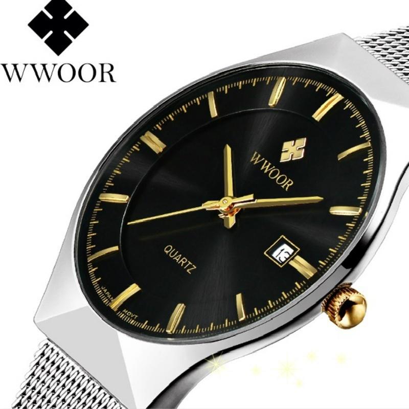 Buy Wwoor Sports Quartz Watch Stainless Steel Bracelet Ultra Thin Date ...