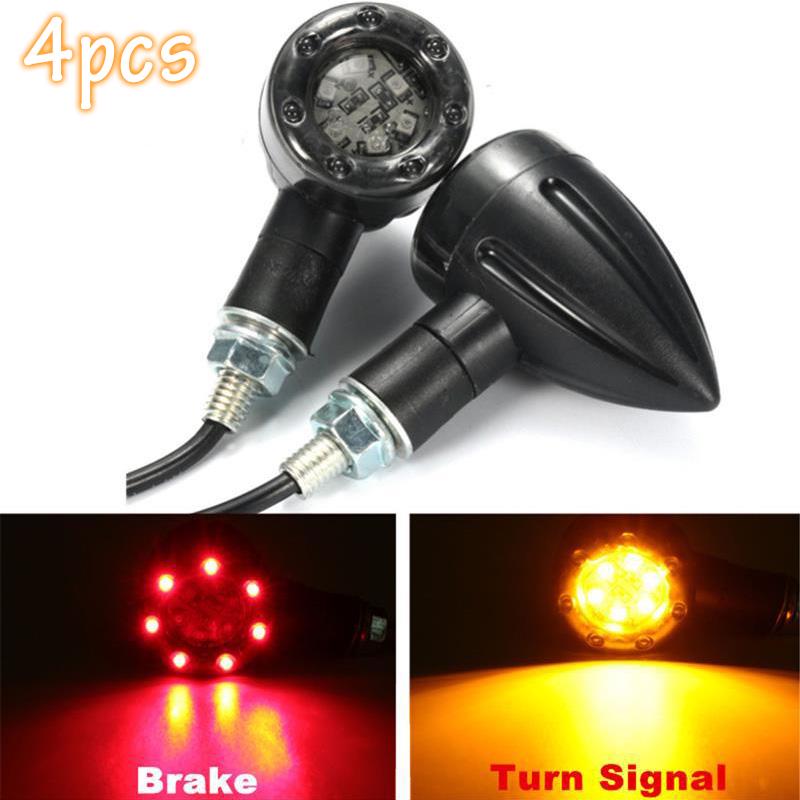 Trendy 4 Pcs Universal 3 In 1 Motorcycle Red + Amber LED Rear Turn ...