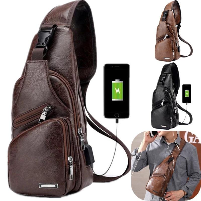 Buy Outdoor Shoulder USB Charging Port Chest Bag Travel Daypack Sling ...