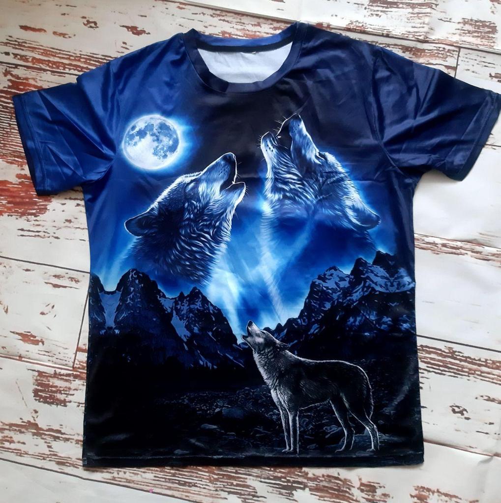 Buy Unisex 3D Wolves Print Fashion Tee Short Sleeve Top Polyester Wolf ...