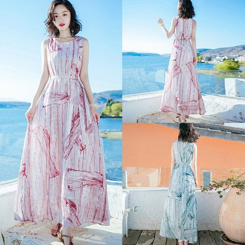 Buy Women's Waist Waistless Sleeveless Dress With Bohemian Print All ...