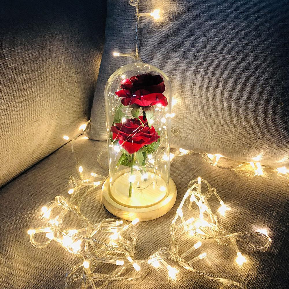Satın alın Two Roses Glass Cover LED String Light Romantic Table Lamp ...