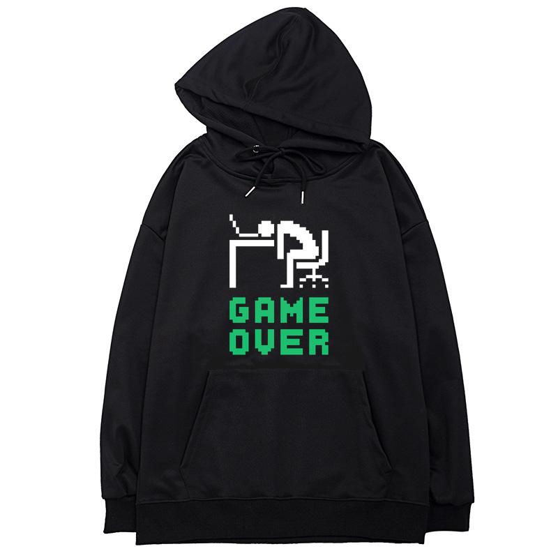 Game Over Developer Printed Black Autumn And Winter Hoodie Long-Sleeved ...
