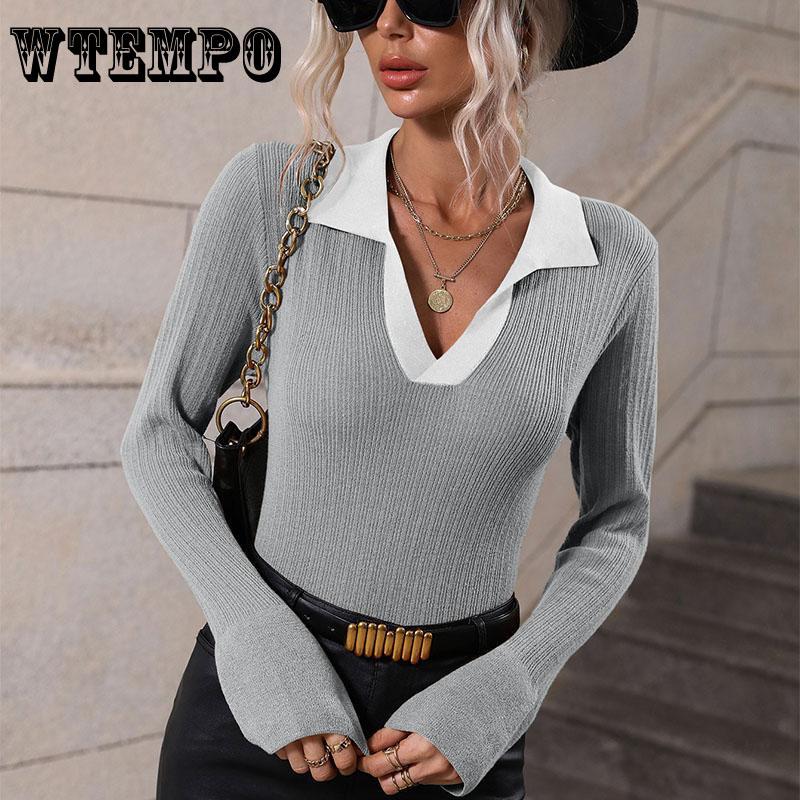 Cheap Autumn and Winter Pullover Knitted Sweater Women's Flared Sleeves ...