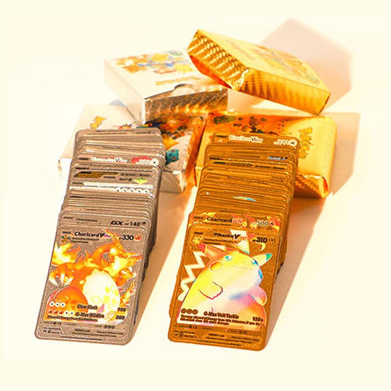 Buy Pokemon Card 54pcs Soft Metal Silver Gold Cards English Vmax Gx Charizard Game Collection ...