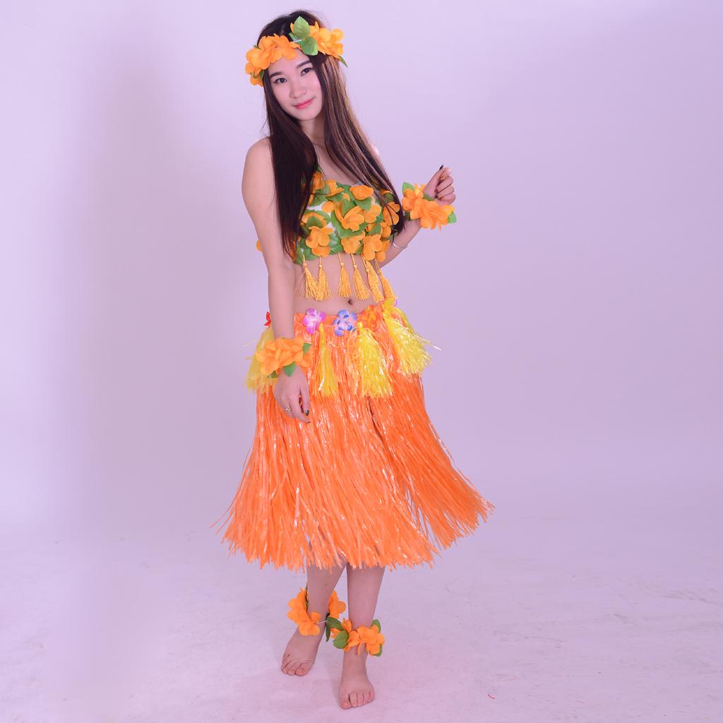 Buy 8/set Girls Women Hawaiian Hula Grass Skirt Bra Lei Set Costume ...