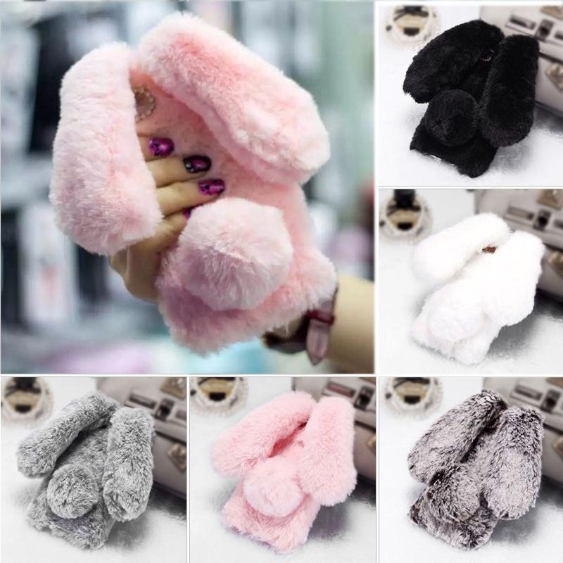 Buy Rabbit Fur Plush Fuzzy Fluffy Phone Case Cover For iPhone 12 Pro 11 ...