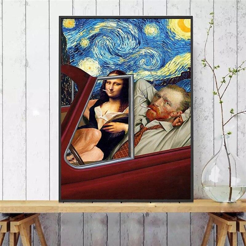 Buy Pop Art Graffiti Canvas Painting For Living Room Mona Lisa Van Gogh ...