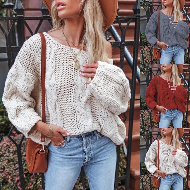 Buy Fashion Women Long Sleeve Knitted Sweater Casual Autumn Jumper ...