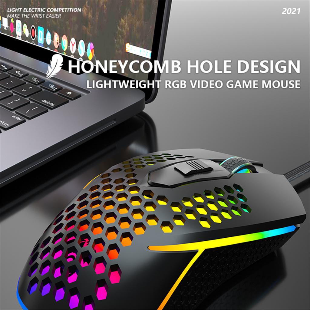 Hollow Mechanical Feel Ultra-Light Mouse Wired Gaming Mice USB LED ...