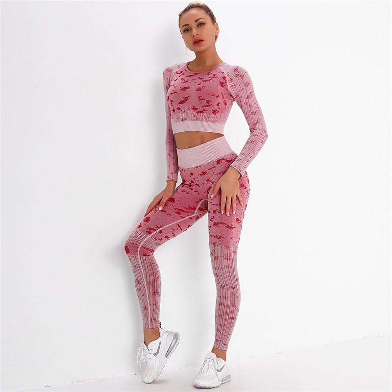 💰Köp billigt online Seamless Yoga Set Nessaj Women Camouflage Two 2 Piece Long Sleeve Crop Top T ...