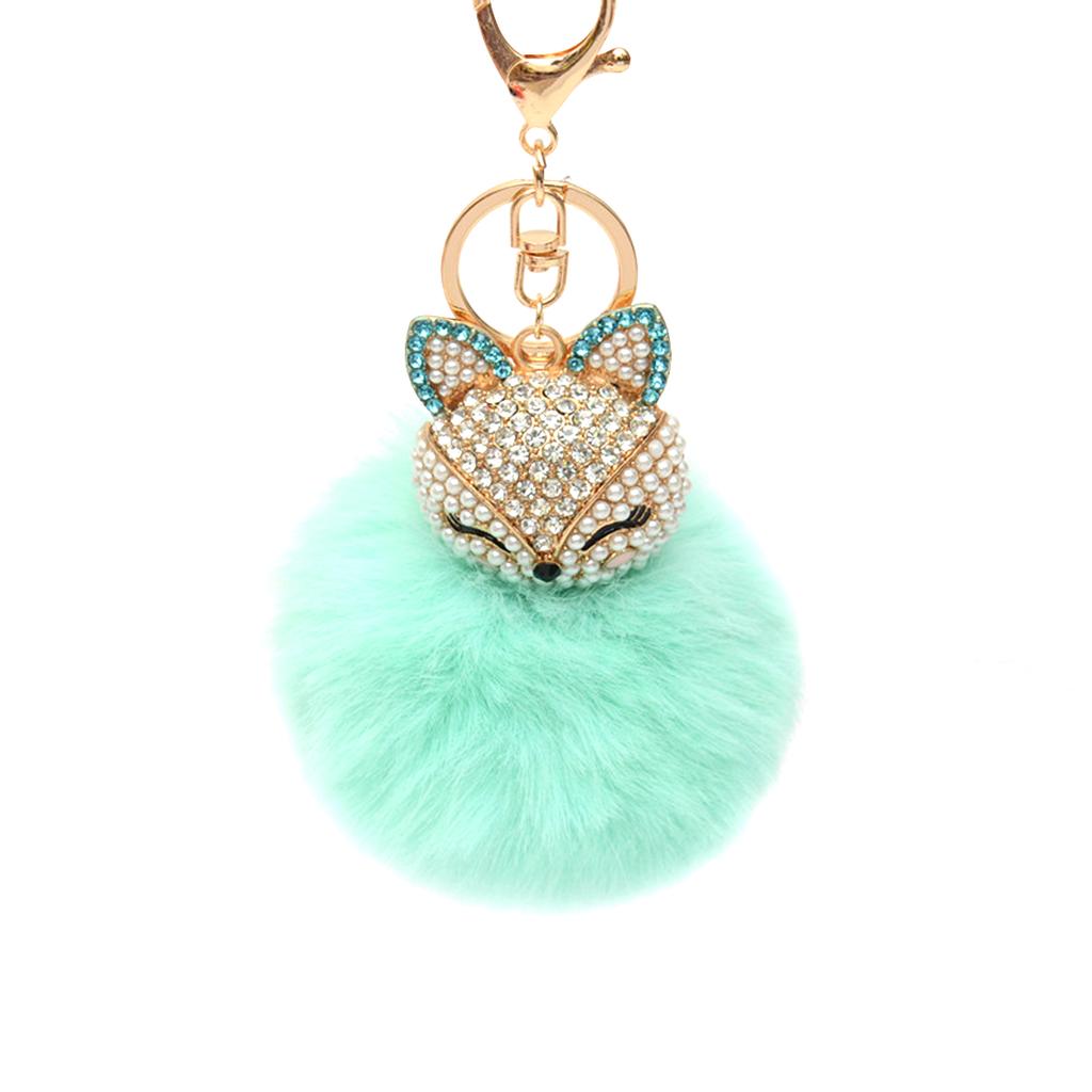 Buy Fluffy Ball Keychain with Pearls Rhinestones Inlay Key Chain for ...