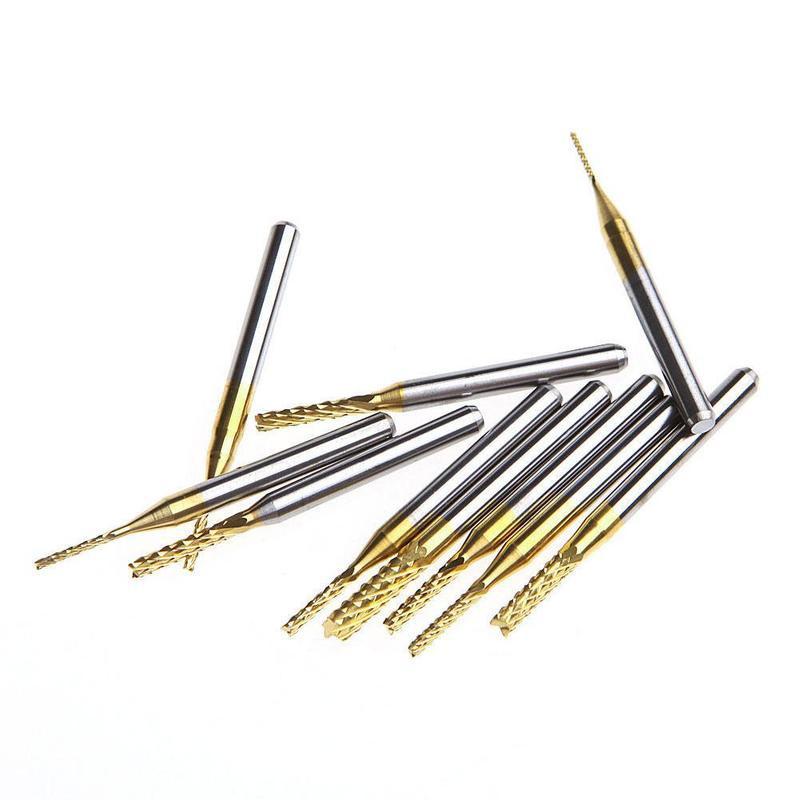 Buy 10Pcs/Set Titanium Coat Tungsten Carbide End Mills PCB Router Bits ...